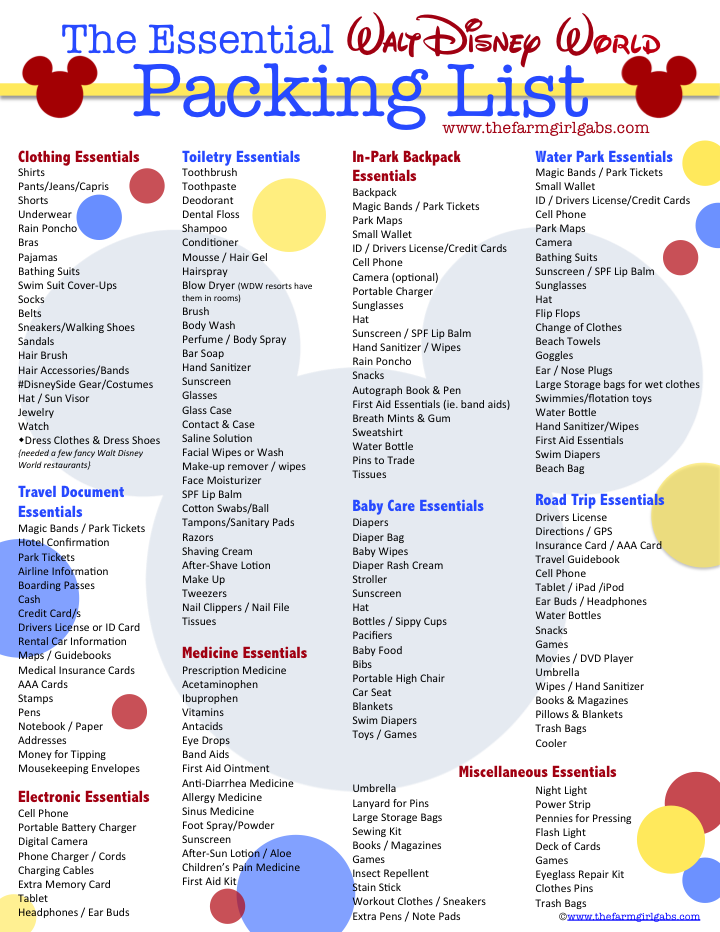 The Essential Walt Disney World Packing List The Farm Girl Gabs 