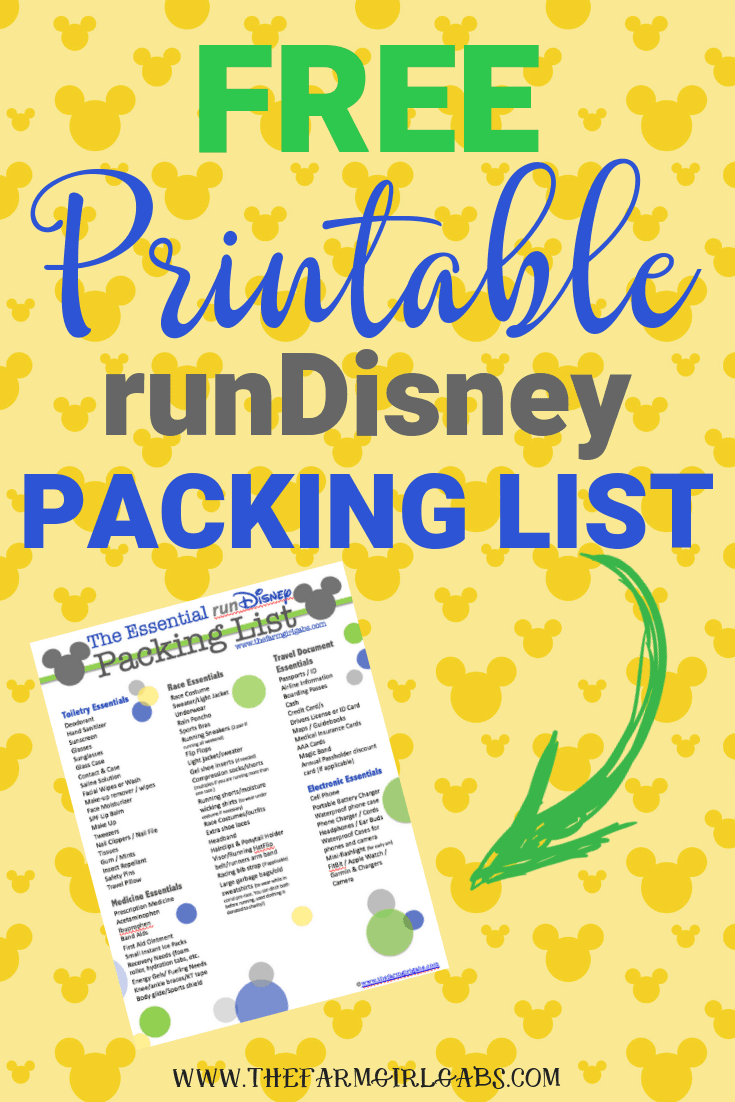Free Printable runDisney Packing List - The Farm Girl Gabs®