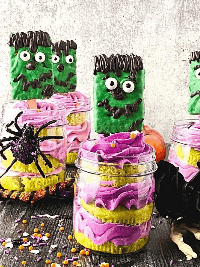 Frankenstein Cupcakes In A Jar For Halloween Story - The Farm Girl Gabs®